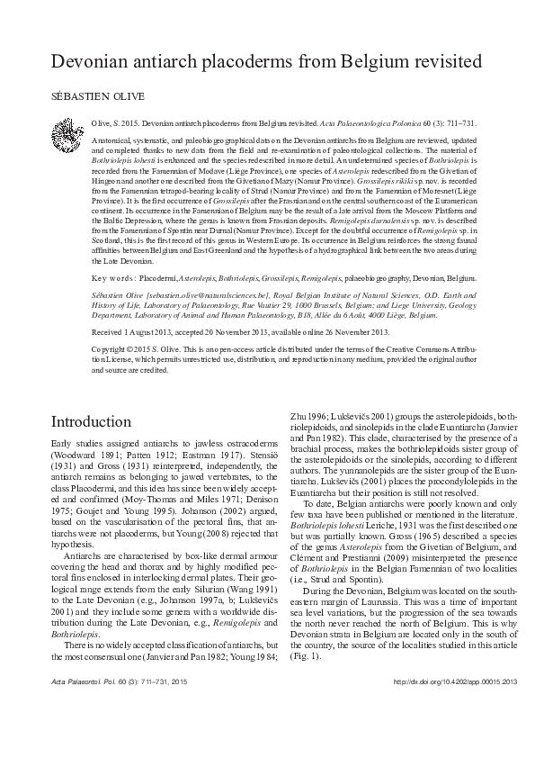 (PDF) Devonian antiarch placoderms from Belgium revisited