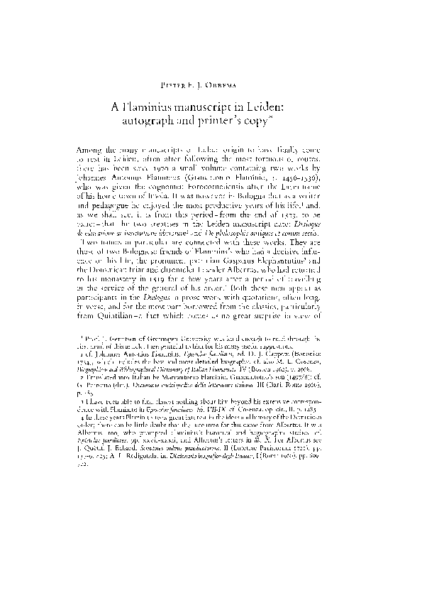 (PDF) A Flaminius manuscript in Leiden: autograph and printer's copy