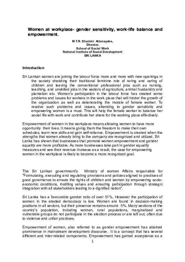 (DOC) Women at workplace- gender sensitivity, work-life balance and ...