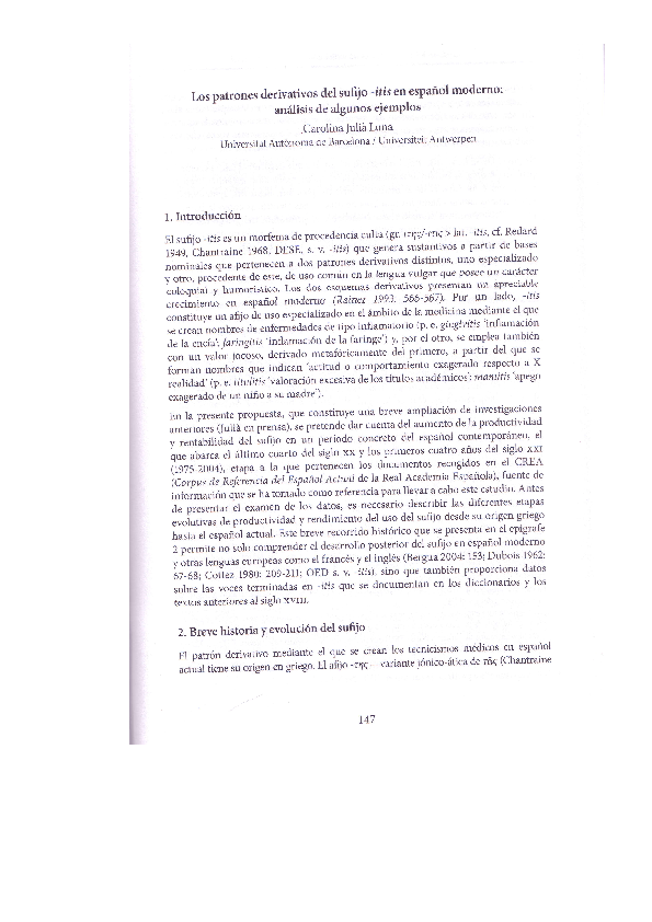 (PDF) (2015) «Los patrones derivativos del sufijo -itis en español moderno: análisis de algunos ...