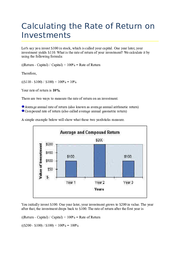 (DOC) Calculating the Rate of Return on Investments