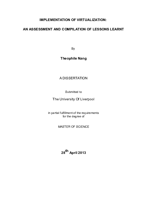 (DOC) IMPLEMENTATION OF VIRTUALIZATION: AN ASSESSMENT AND COMPILATION OF LESSONS LEARNT