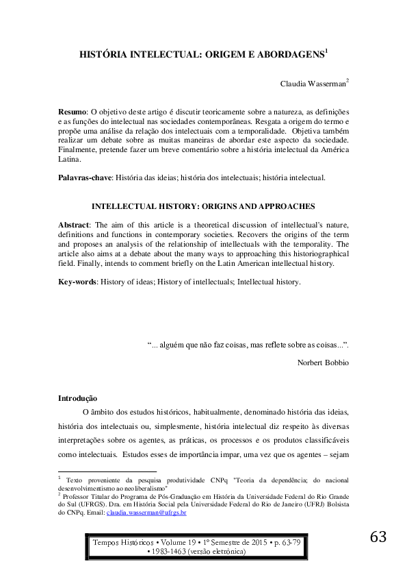 (PDF) HISTÓRIA INTELECTUAL: ORIGEM E ABORDAGENS
