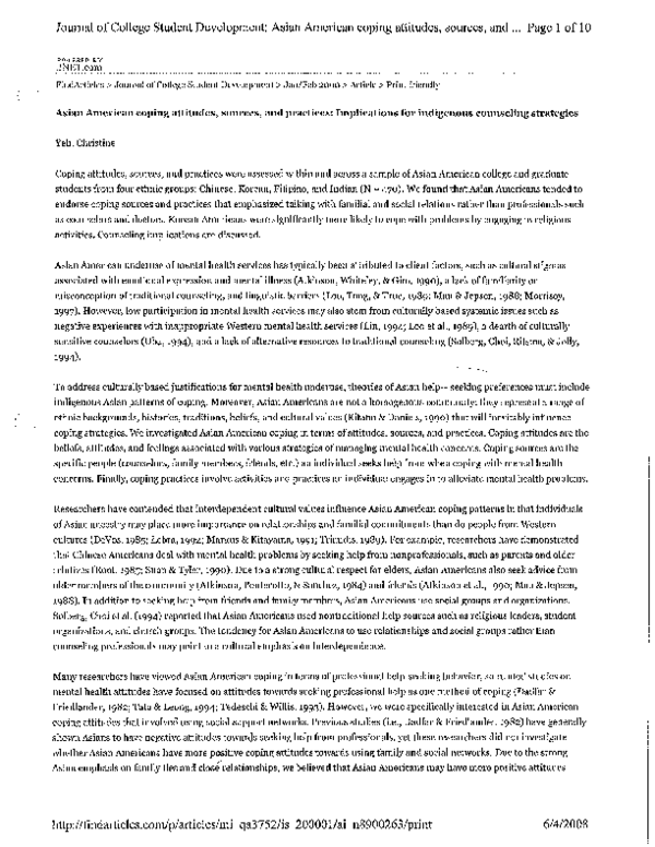 (PDF) Asian American coping attitudes, sources, and practices ...