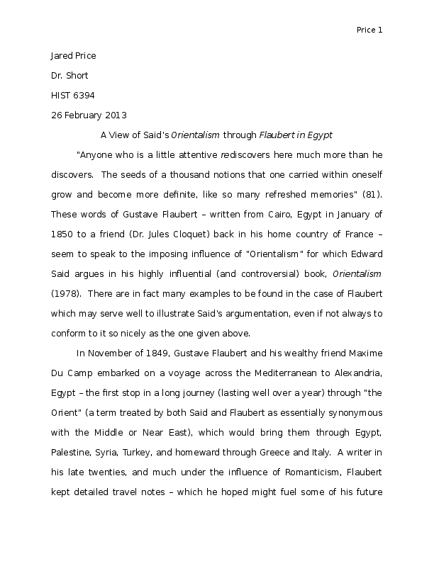 (DOC) A View of Said’s Orientalism through Flaubert in Egypt