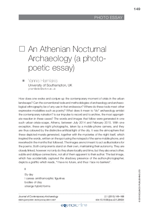 (PDF) Hamilakis, Y. 2015. An Athenian, nocturnal archaeology (a photo ...