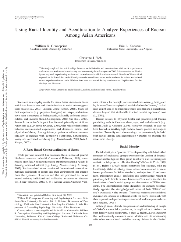(PDF) Using Racial Identity and Acculturation to Analyze Experiences of Racism Among Asian Americans