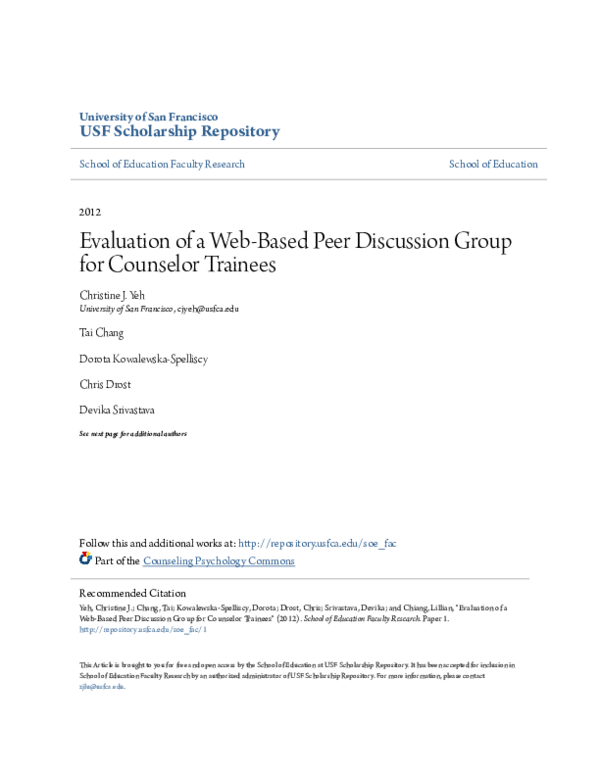 (PDF) Evaluation of a Web-Based Peer Discussion Group for Counselor ...