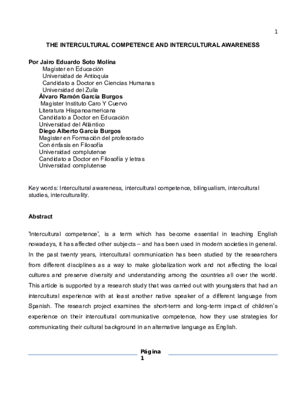 (DOC) THE INTERCULTURAL COMPETENCE AND INTERCULTURAL AWARENESS
