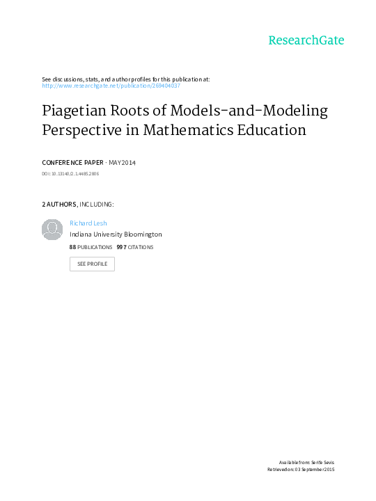 (PDF) Sevis, S. & Lesh, R. (2014). Piagetian Roots of Models-and ...