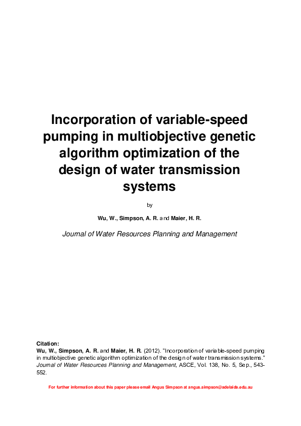 Pdf Incorporation Of Variable Speed Pumping In Multiobjective Genetic Algorithm Optimization