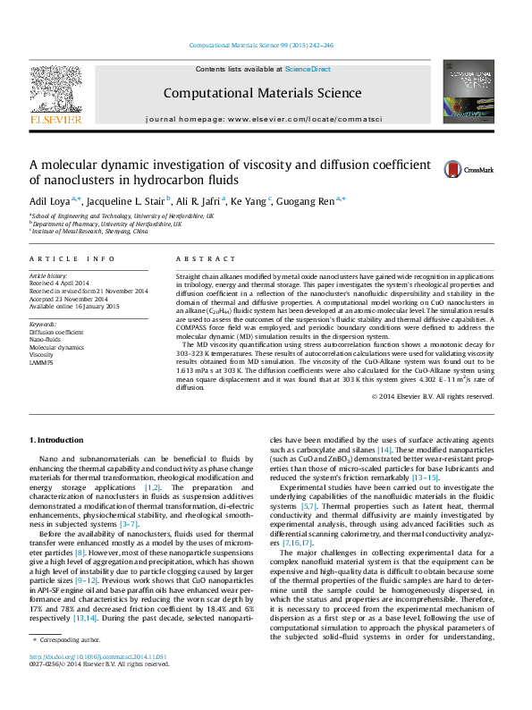 (PDF) A molecular dynamic investigation of viscosity and diffusion ...