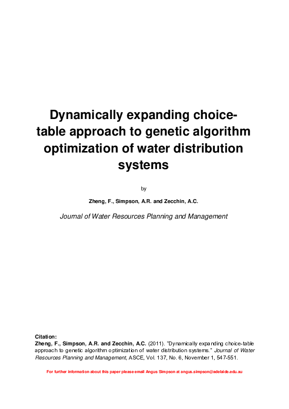 Pdf A Dynamically Expanding Choice Table Approach To Genetic Algorithm Optimization Of Water