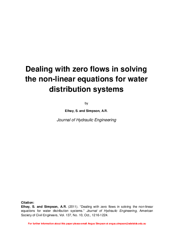 Pdf Dealing With Zero Flows In Solving The Nonlinear Equations For Water Distribution Systems