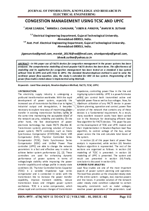 (PDF) CONGESTION MANAGEMENT USING TCSC AND UPFC