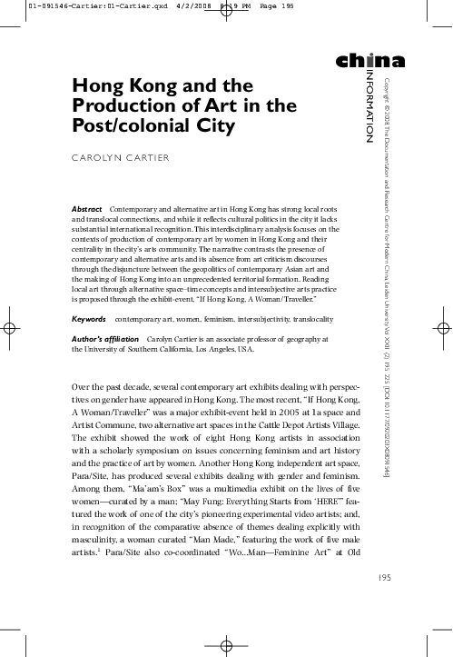 Hong Kong and the Production of Art in the Post/colonial City