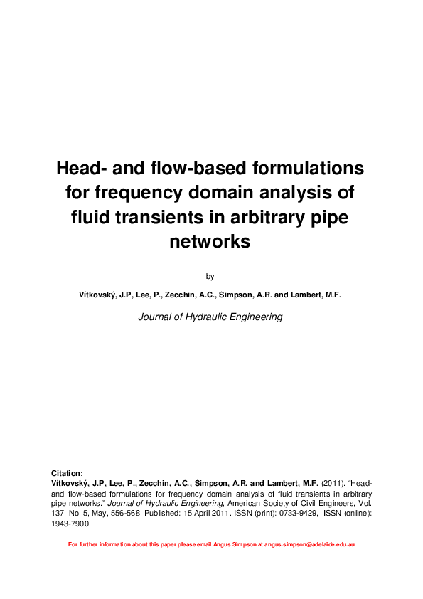 (PDF) Head- and Flow-Based Formulations for Frequency Domain Analysis of Fluid Transients in ...