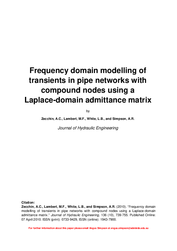 (PDF) Modeling Transients in Pipe Networks using Laplace Transform