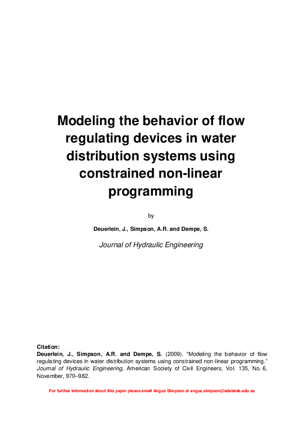 (PDF) Modeling the behavior of flow regulating devices in water distribution systems using ...