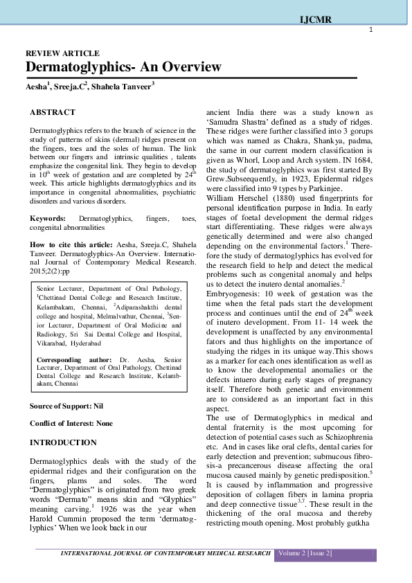 (PDF) DERMATOGLYPHICS -AN OVERVIEW