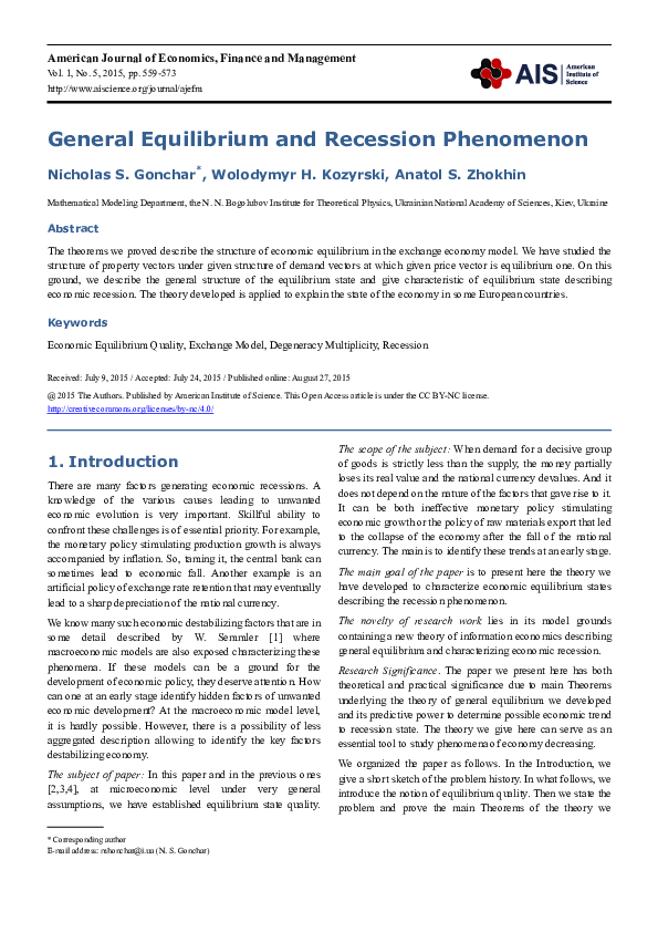 (PDF) General Equilibrium and Recession Phenomenon | Wolodymyr H ...
