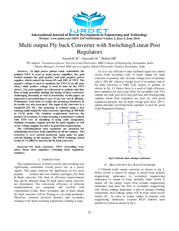 (PDF) Multi output Fly back Converter with Switching/Linear Post Regulators