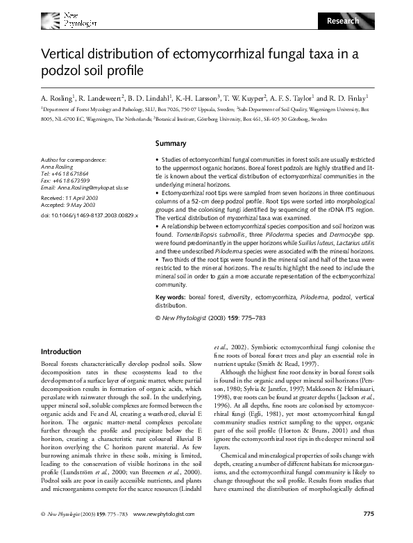(PDF) Vertical distribution of ectomycorrhizal fungal taxa in a podzol ...