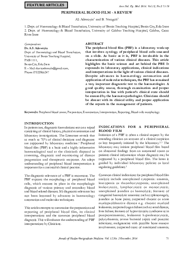 (PDF) Peripheral Blood film- a review