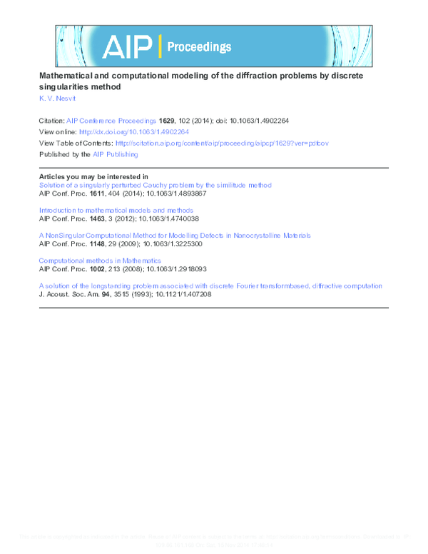 Pdf Mathematical And Computational Modeling Of The Diffraction