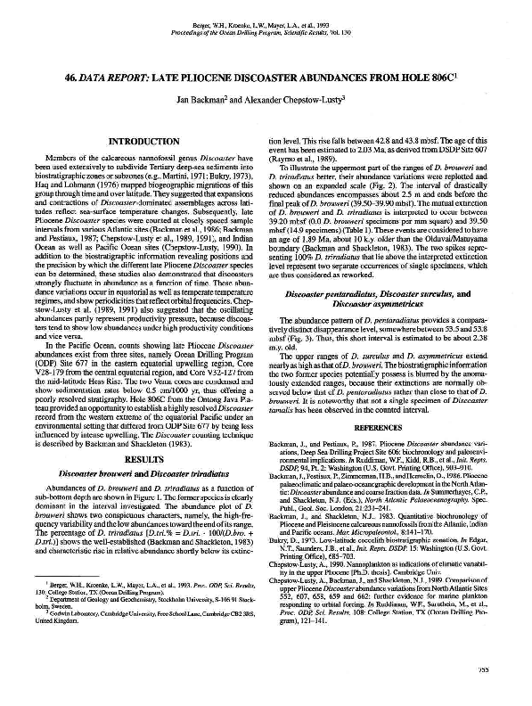 (PDF) Data report: Late Pliocene Discoaster abundances from ODP Hole ...