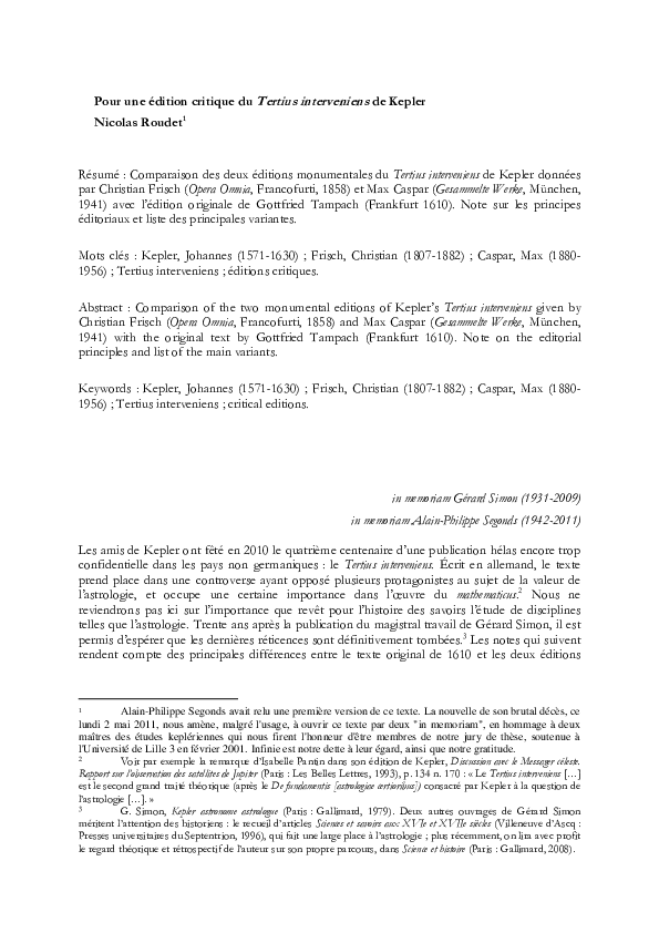 Tampach, Frisch, Caspar : note sur trois éditions du Tertius ...