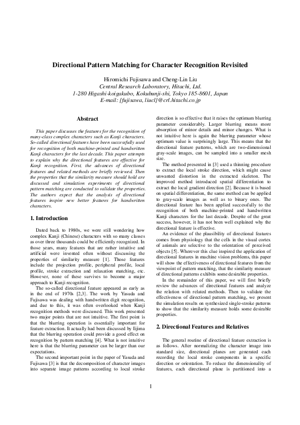 (PDF) Directional Pattern Matching for Character Recognition Revisited