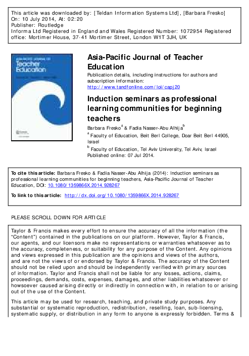 (PDF) Asia-Pacific Journal of Teacher Education Induction seminars as professional learning ...