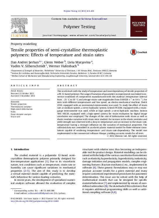 (PDF) Tensile properties of semi-crystalline thermoplastic polymers: Effects of temperature and ...