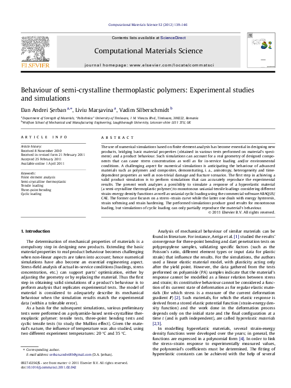 (PDF) Behaviour of semi-crystalline thermoplastic polymers: Experimental studies and simulations