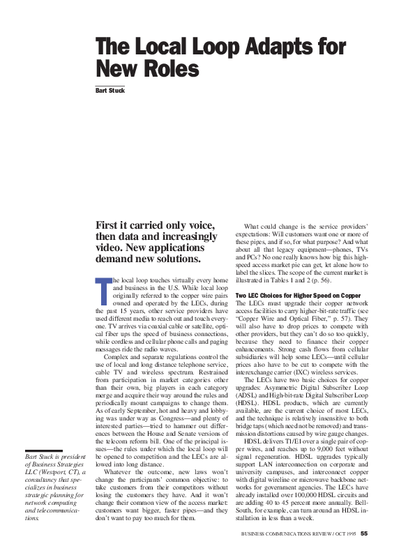 (PDF) The Local Loop Adapts to New Roles