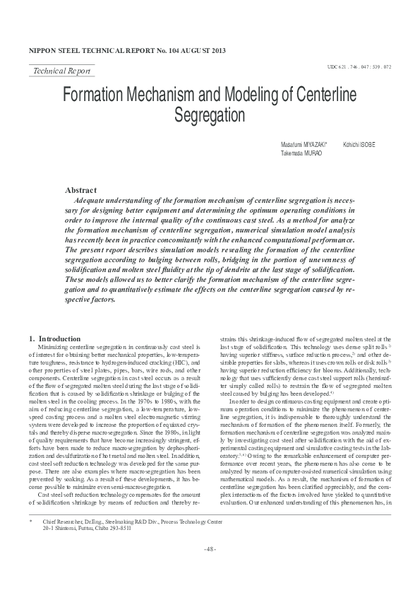 (PDF) Formation Mechanism and Modeling of Centerline Segregation