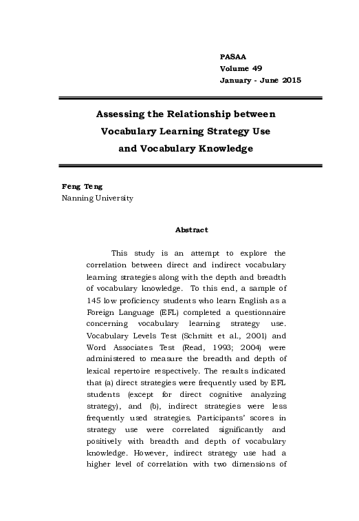 (PDF) Assessing the Relationship between Vocabulary Learning Strategy ...