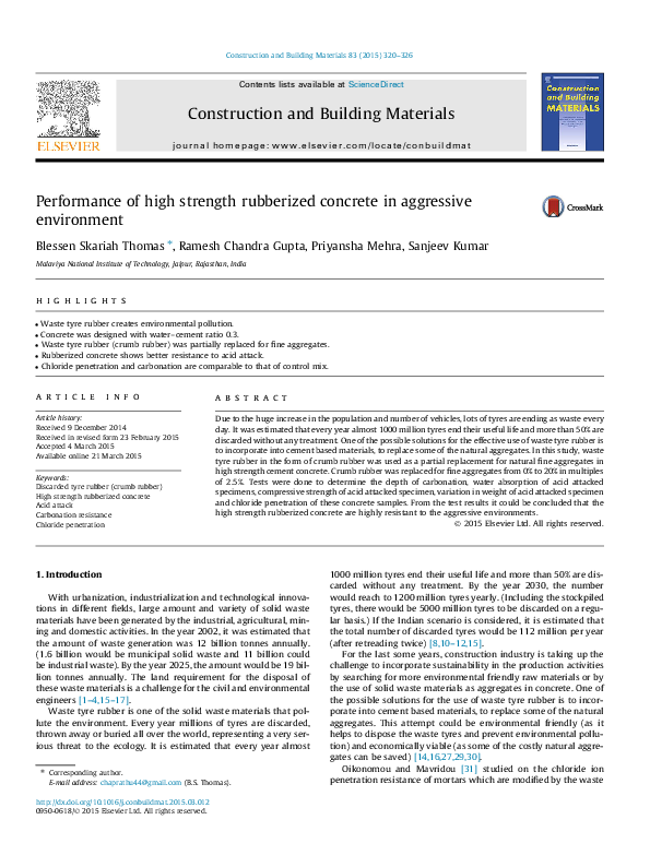 (PDF) Performance of high strength rubberized concrete in aggressive ...