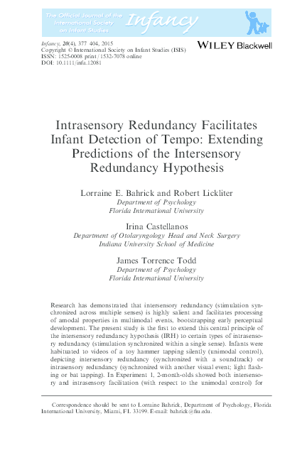 (PDF) Intrasensory Redundancy Facilitates Infant Detection of Tempo ...
