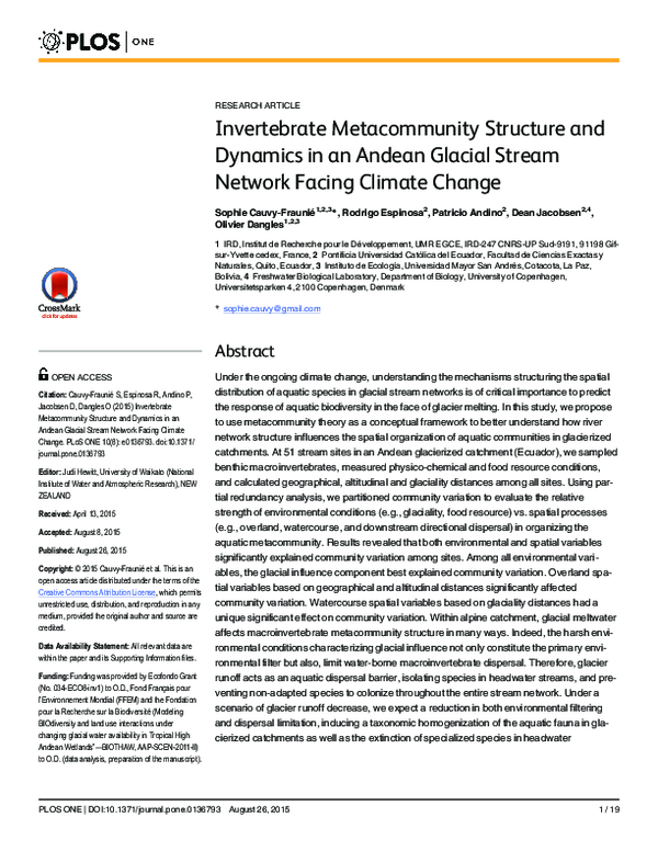 Pdf Invertebrate Metacommunity Structure And Dynamics In An Andean