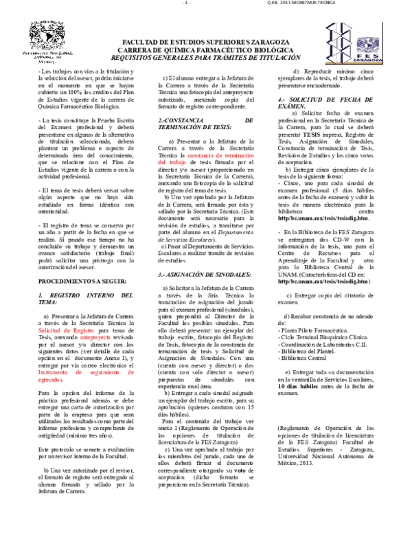 (DOC) FACULTAD DE ESTUDIOS SUPERIORES ZARAGOZA CARRERA DE QUÍMICA FARMACÉUTICO BIOLÓGICA ...