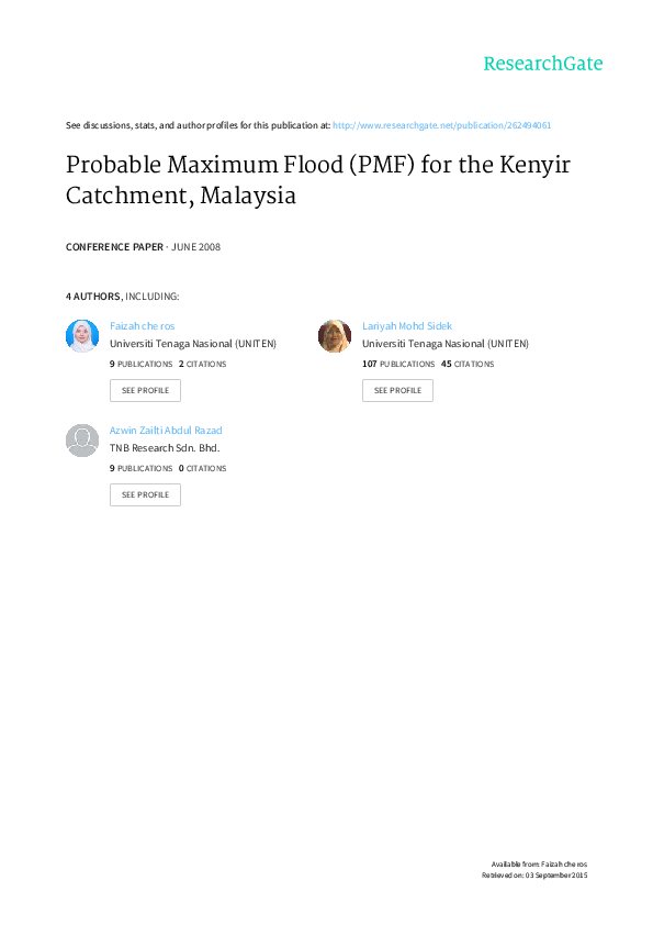 (PDF) Probable Maximum Flood (PMF) for the Kenyir Catchment, Malaysia
