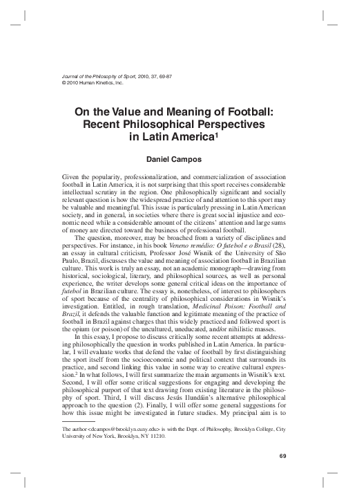 On the Value and Meaning of Football: Recent Philosophical Perspectives ...