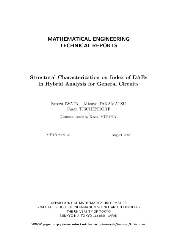 (PDF) MATHEMATICAL ENGINEERING TECHNICAL REPORTS Structural Characterization on Index of DAEs in ...
