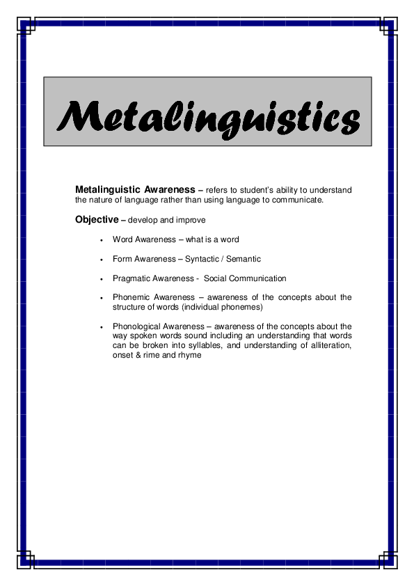 Pdf Metalinguistic Awareness