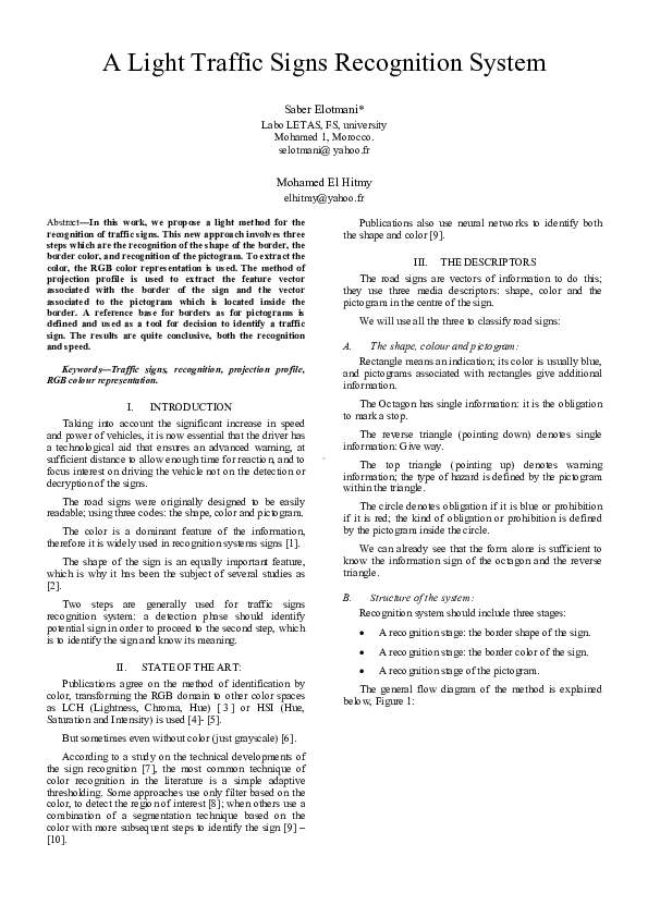 (PDF) A Light Traffic Signs Recognition System