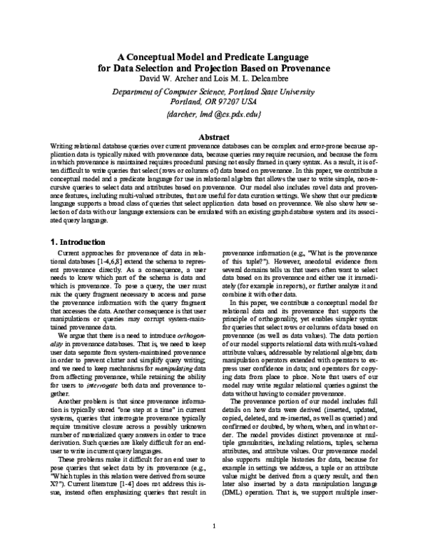 Pdf A Conceptual Model And Predicate Language For Data Selection And Projection Based On