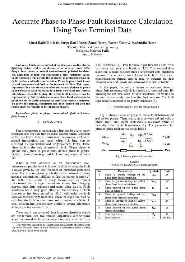 (PDF) Accurate Phase to Phase Fault Resistance Calculation Using Two ...