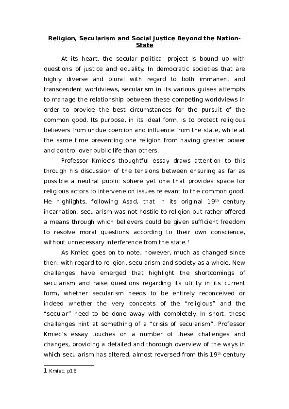 (DOC) Religion, Secularism and Social Justice Beyond the Nation-State